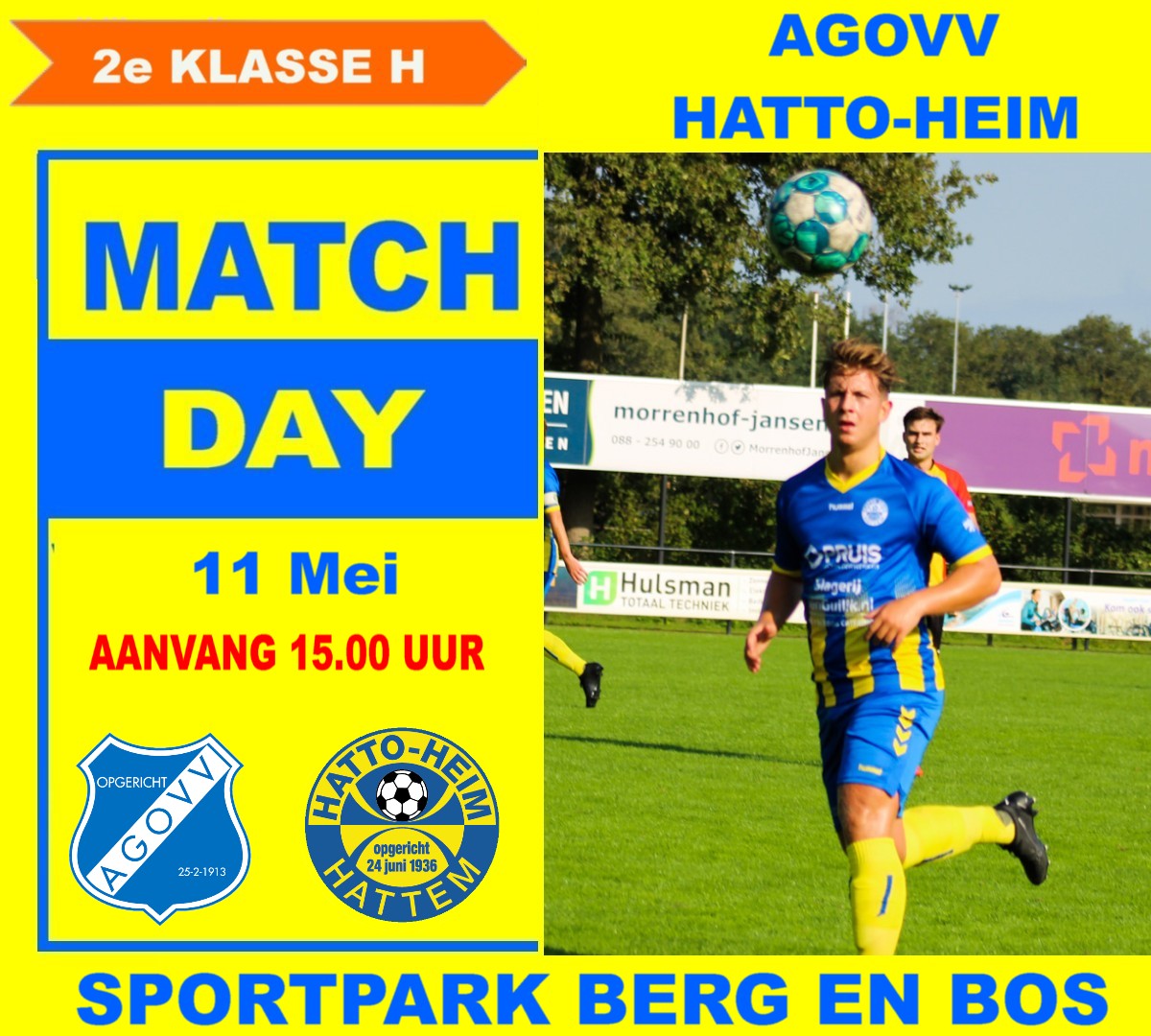 Zaterdag staat op het programma de wedstrijd AGOVV - Hatto-Heim. | sv Hatto Heim