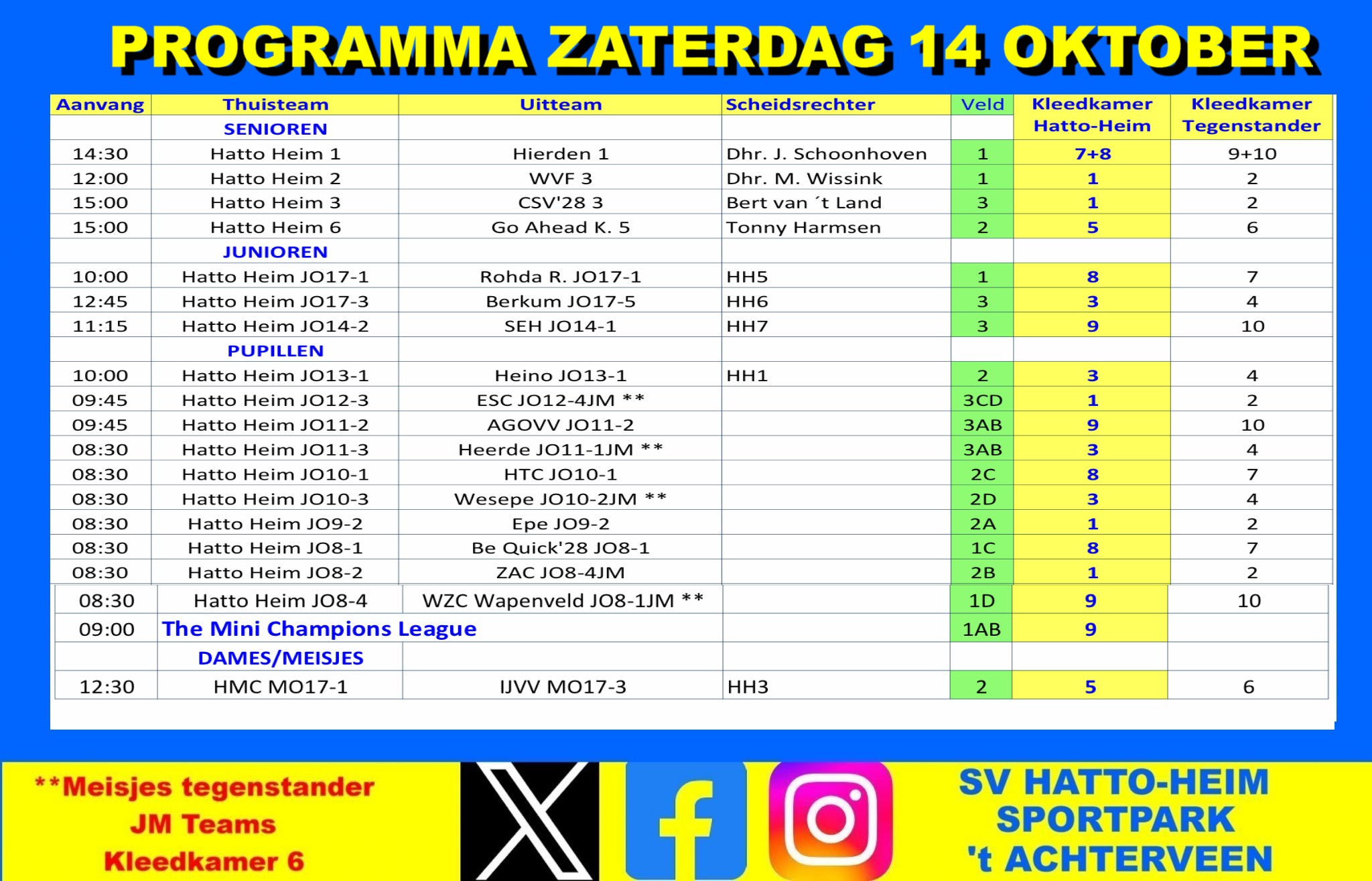 Programma zaterdag 14 oktober | sv Hatto Heim