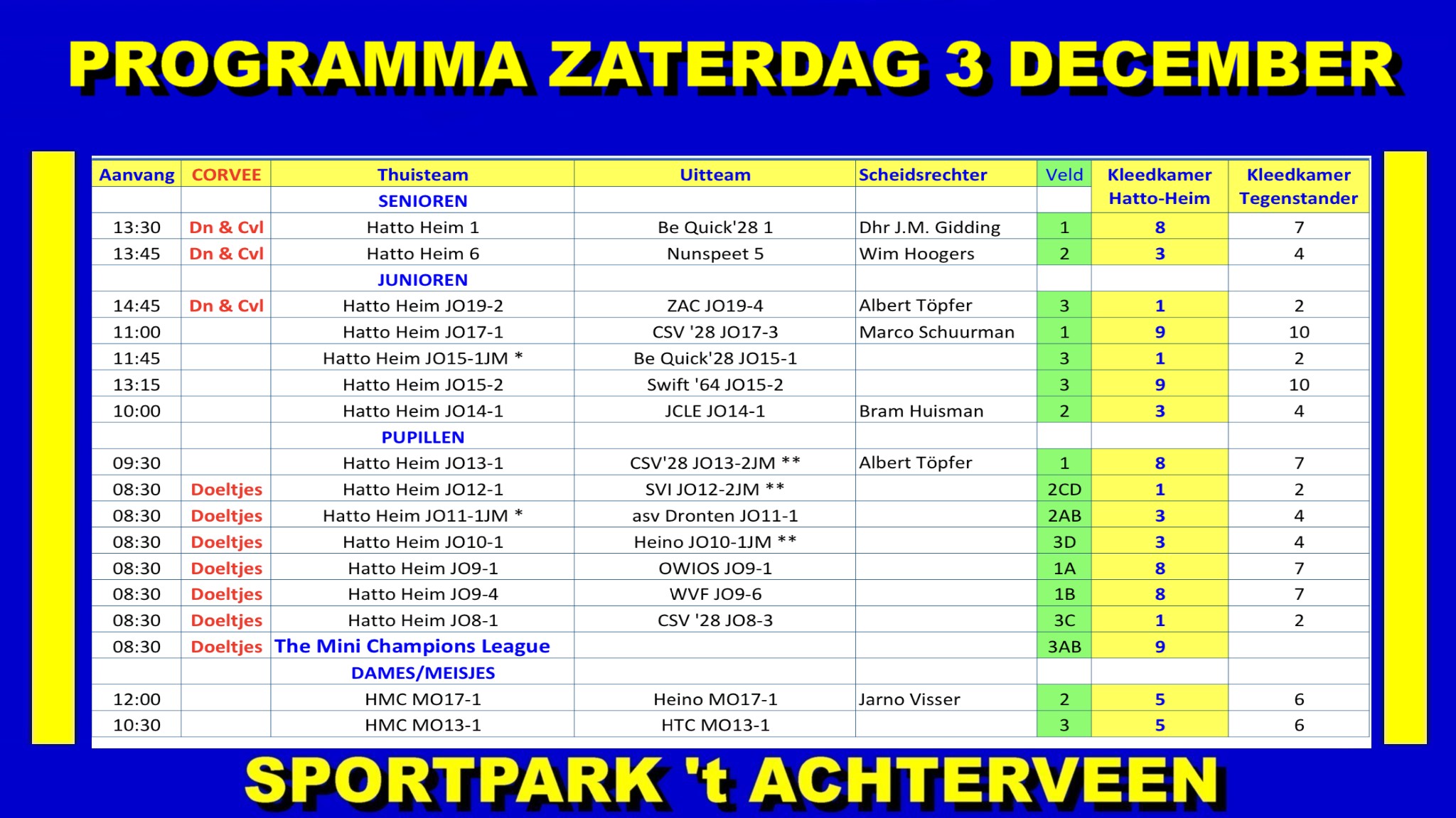 Programma zaterdag 3 december | sv Hatto Heim
