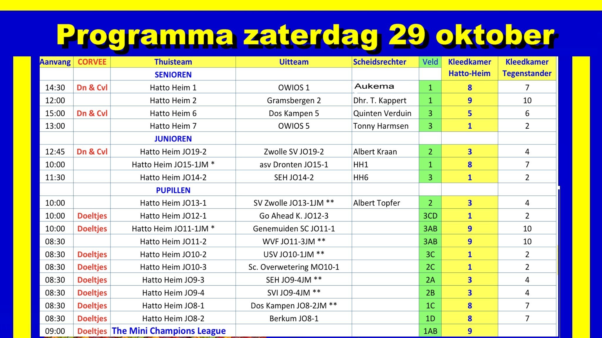 Programma zaterdag 29 oktober | sv Hatto Heim