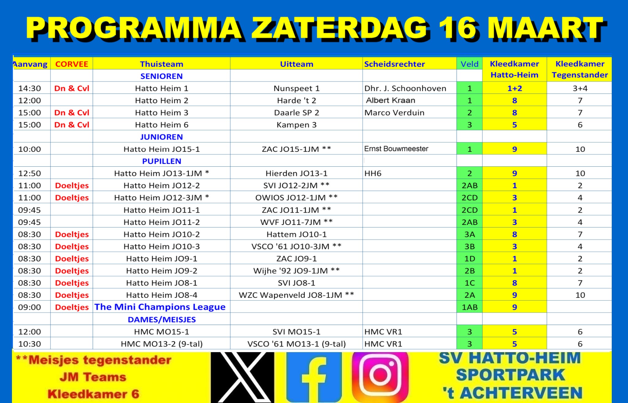Programma voor zaterdag 16 maart | sv Hatto Heim